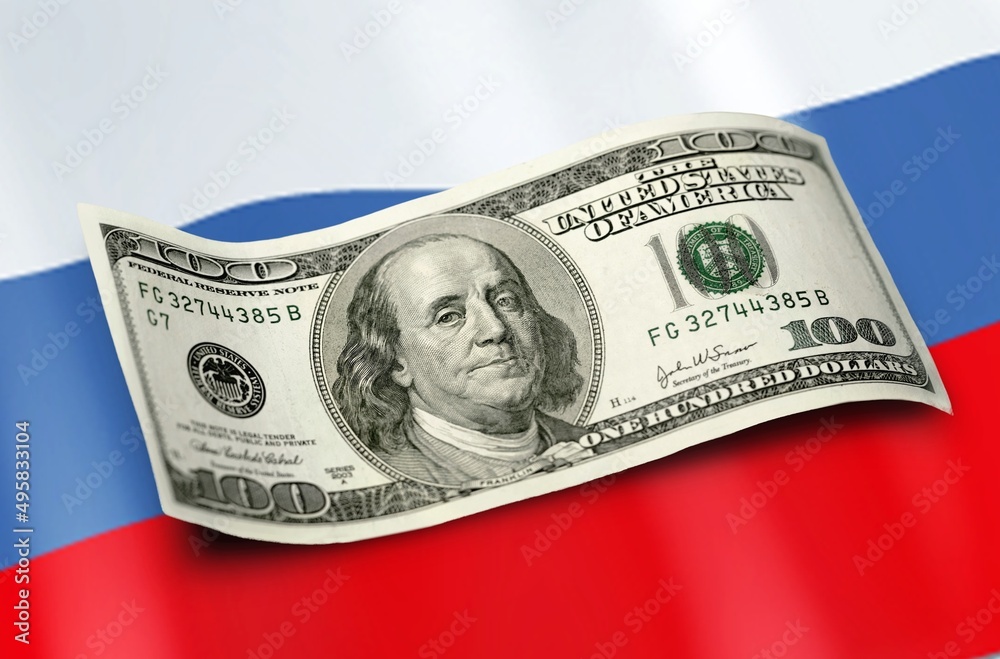 Russian social problem background. Russian flag with currency dollar ...