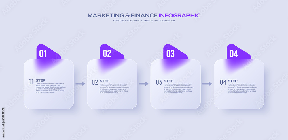 Business timeline chart template. Infographic 4 steps. Glass morphism effect. Vector ...