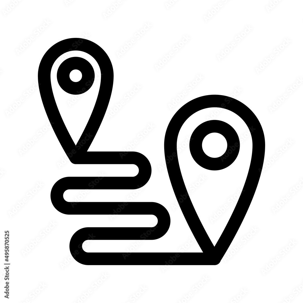 Path line icon. Way with map pin outline sign. Route symbol in linear ...