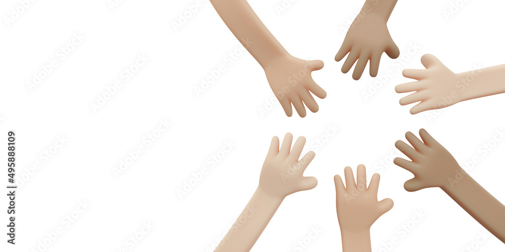 3D Rendering of top view of team people putting hands stack together ...