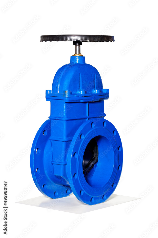 Large diameter metal gate valve with a rubber wedge to block the flow ...
