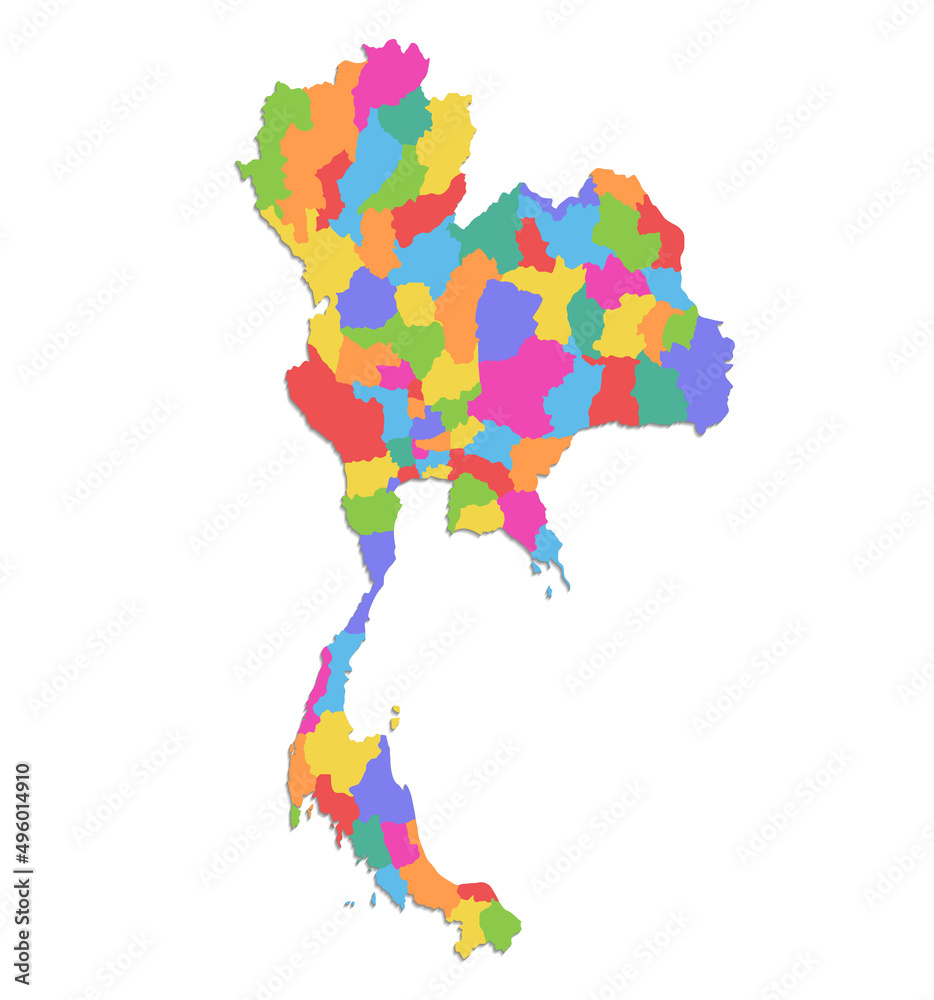 Thailand map, individual regions, administrative division, colors map ...