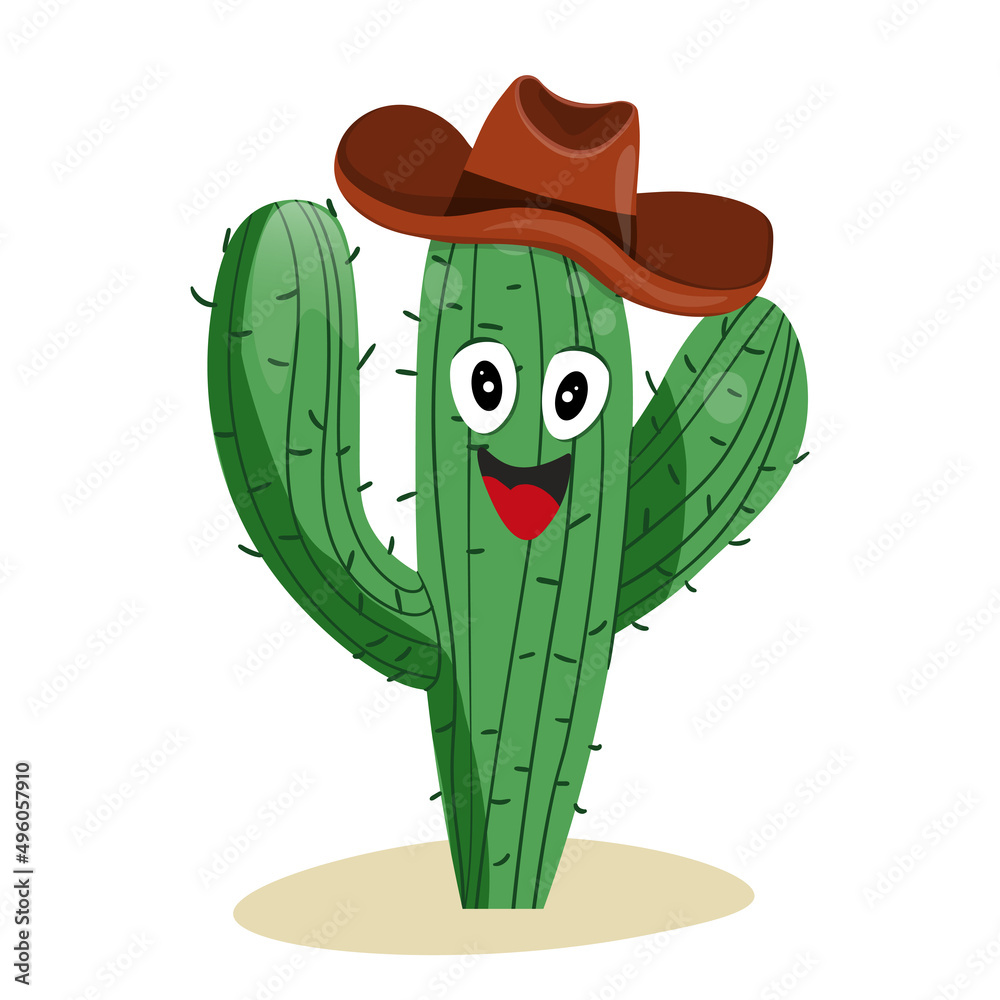 Tall succulent cactus with thorns in Cowboy hat isolated element ...