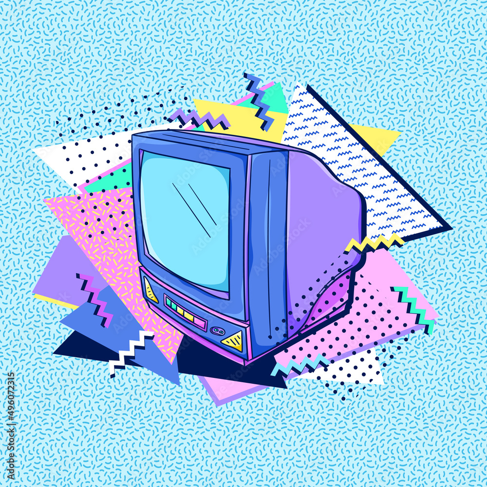 Vector de Stock TV 90s style poster. Retro television. Retro color TV ...