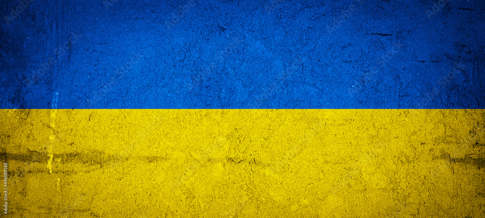 Ukrainian flag background banner panorama - Old rustic damaged concrete ...