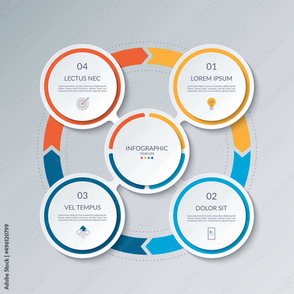Infographic circle with 4 options, parts. 4-step vector template for business infographics ...