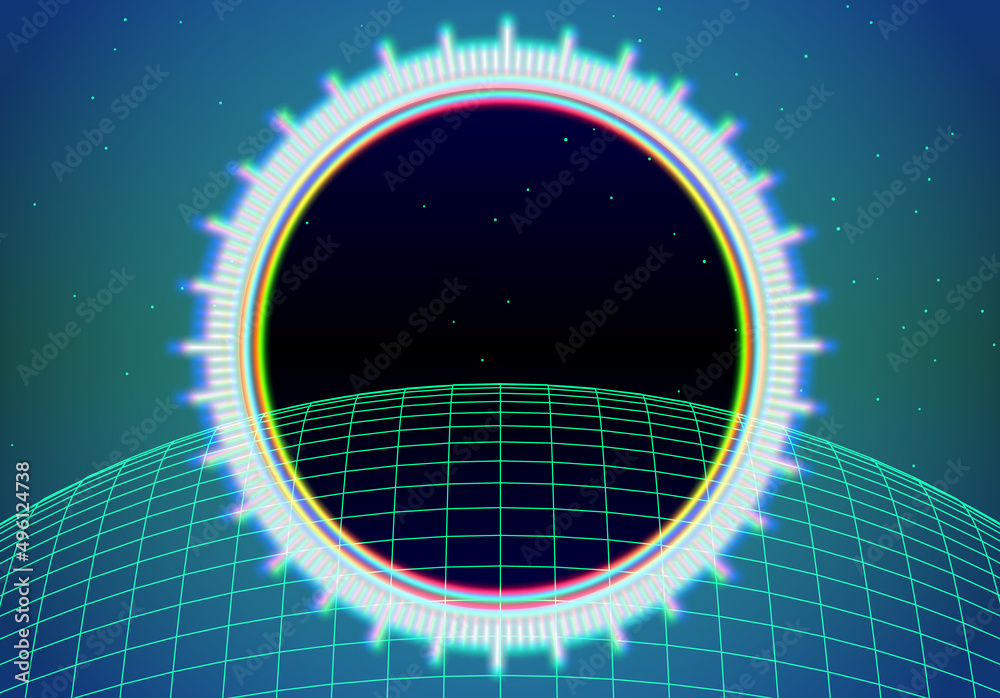 Neon interface background with grid and ruler. Abstract technology ...