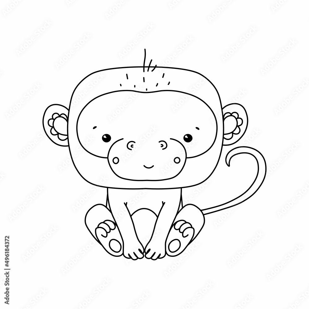 Cute monkey coloring page for children's coloring book vector Stock ...