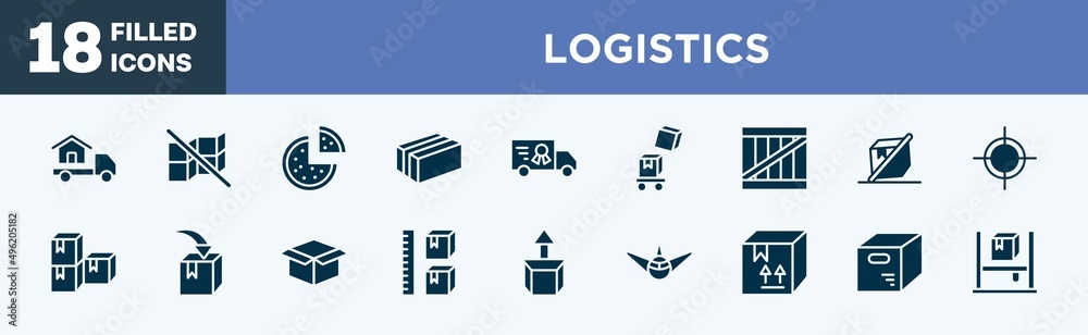 set of logistics icons in filled style. logistics editable glyph icons ...
