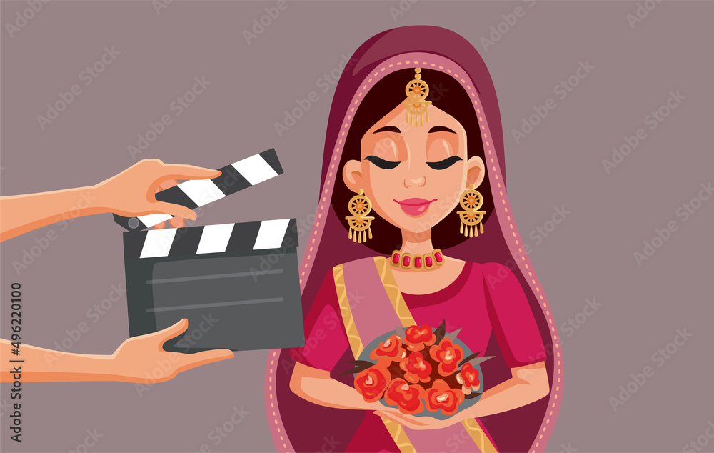 Indian Actress Filming Bollywood Production Vector Cartoon Illustration ...