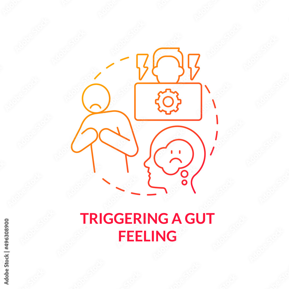 Triggering gut feeling red gradient concept icon. Unhealthy environment ...