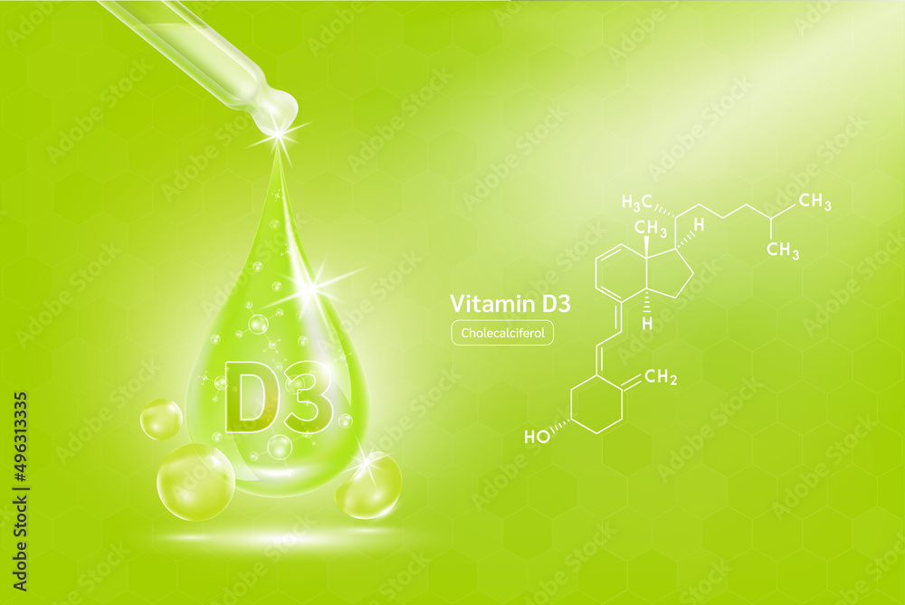 Vitamin D3 serum liquid gel in dropper and structure. Cream collagen ...