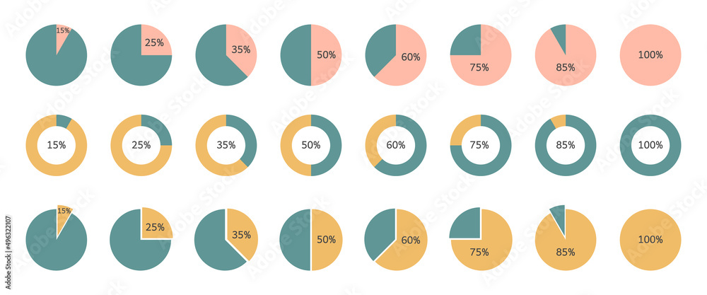 Pie chart percentage color set. Circle graph statistic diagram. Segment ...