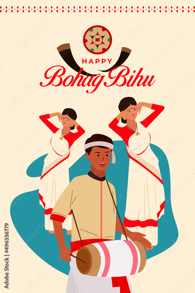 Стоковое векторное изображение «Happy Bohag Bihu typography, Assamese ...