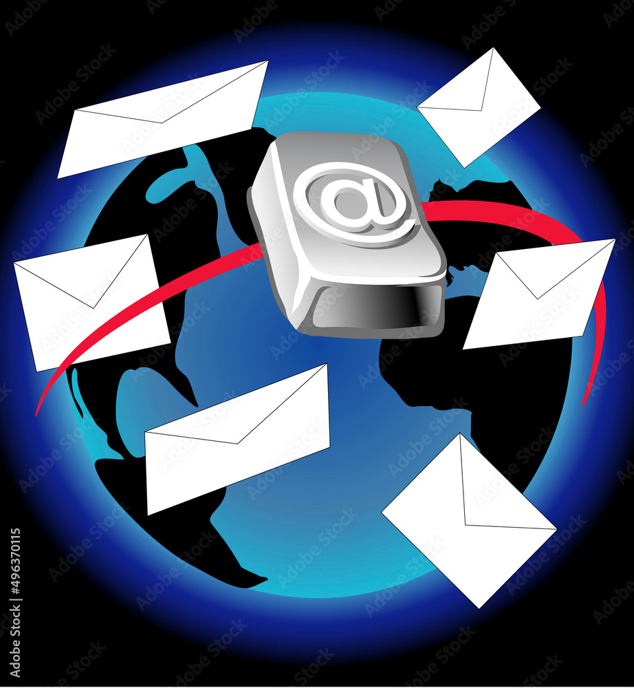 @ symbol and e-mail symbols floating around a globe Stock Illustration ...