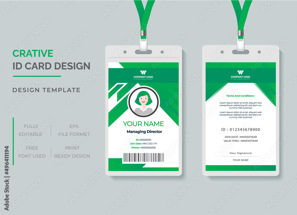 Simple and Clean Green ID Card Design Template Stock Vector | Adobe Stock