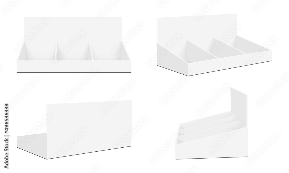 Empty Display Cardboard Counters Set, Front, Side, Back View, Isolated ...