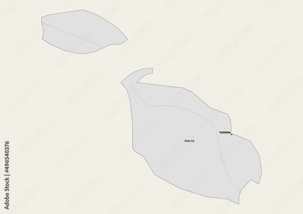 Isolated map of Malta with capital, national borders, important cities ...