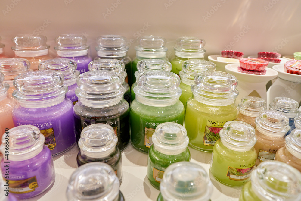 ROME, ITALY - CIRCA NOVEMBER, 2017: Yankee Candle products on display ...