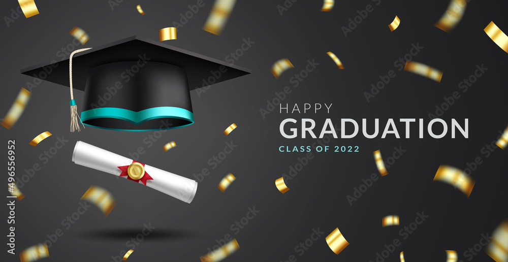 Graduation greeting vector design. Happy graduation text with ...