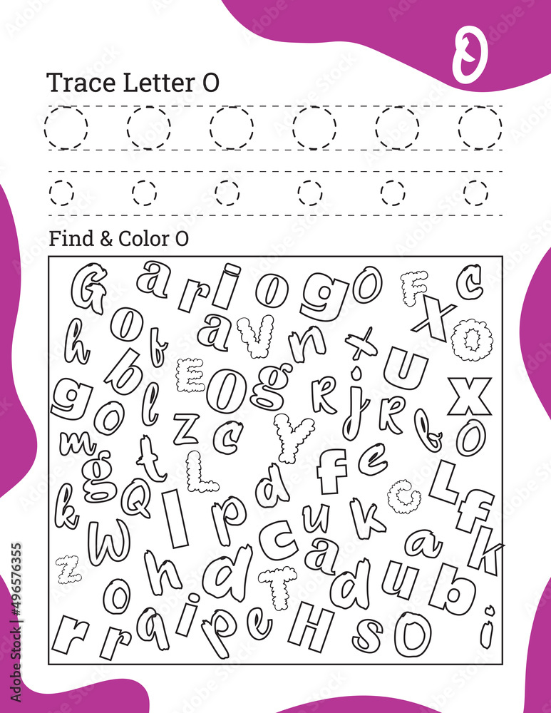 English alphabet letter O tracing line printable worksheet with cute ...