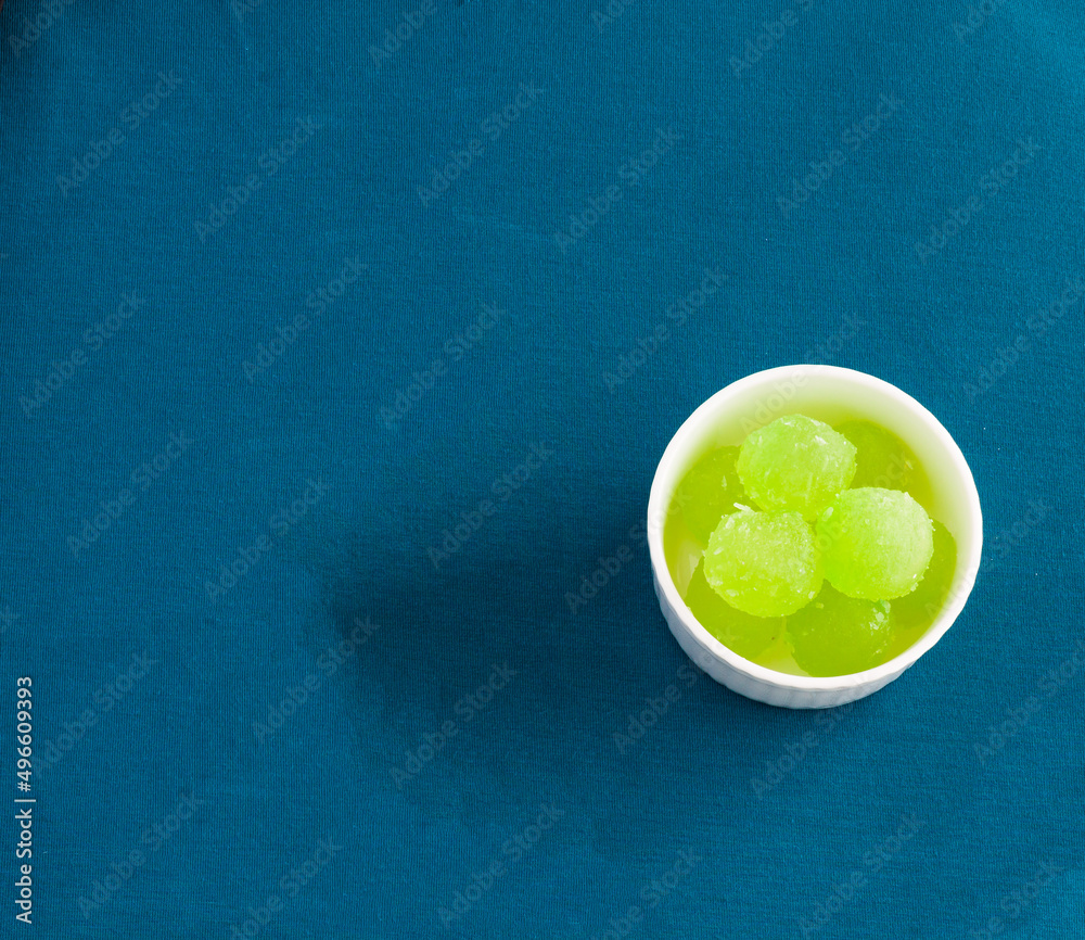 Top view of a bowl of Angoori Petha also called Agra Petha flavored ...