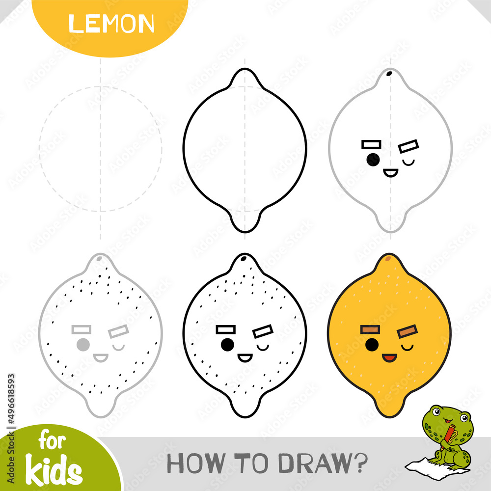 How to draw Lemon for children. Step by step drawing tutorial の Stock ...