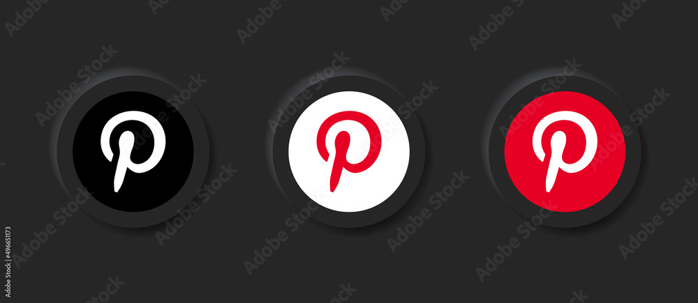 Pinterest logo sign with shadow. pinterest icon set. pinterest button ...