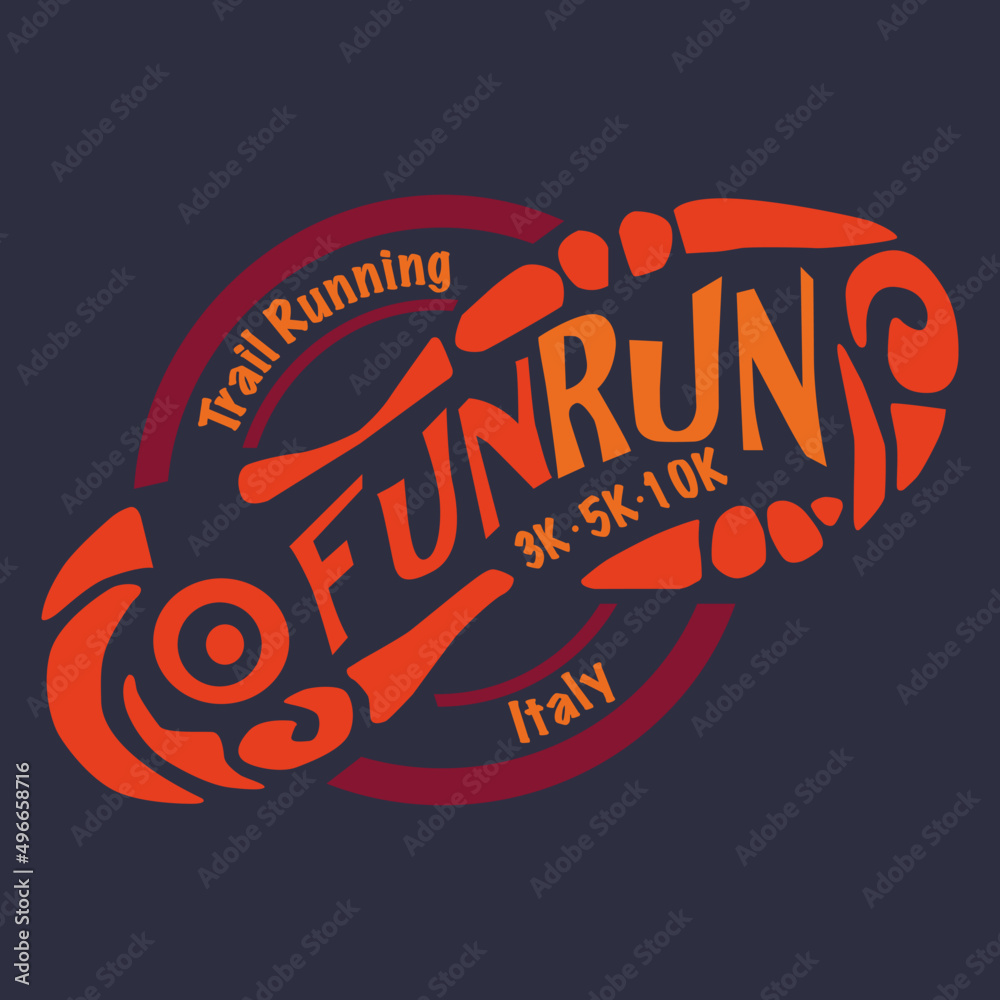 Trail Run label writing vector feet logo info with writing fun run ...