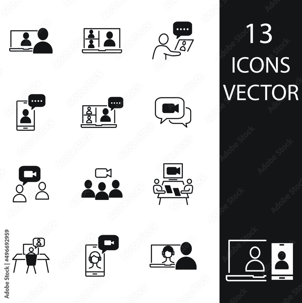 Video Conference icons set . Video Conference pack symbol vector ...