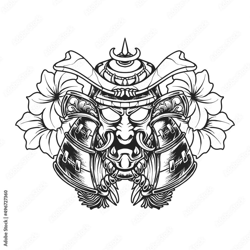 Japanese Red Oni Samurai Vector Illustration Stock Vector | Adobe Stock
