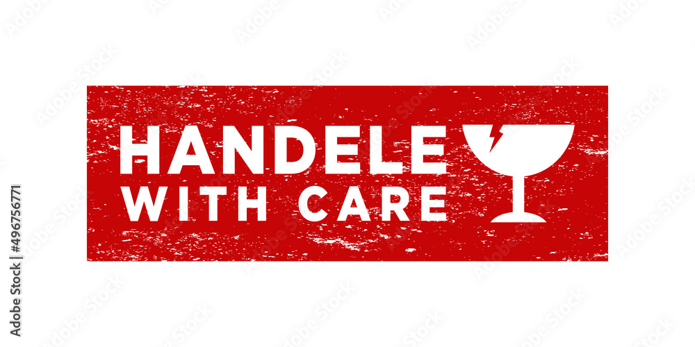 Handle with care red grunge packaging stamp. Handle with care retro ...