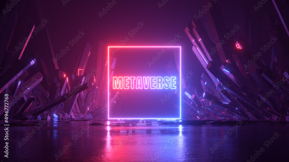 3d render, abstract futuristic neon background. Cosmic landscape with ...