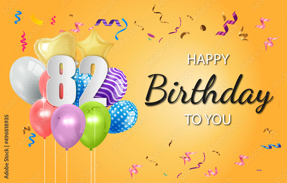 Happy 82th birthday balloons greeting card background vector. Happy ...