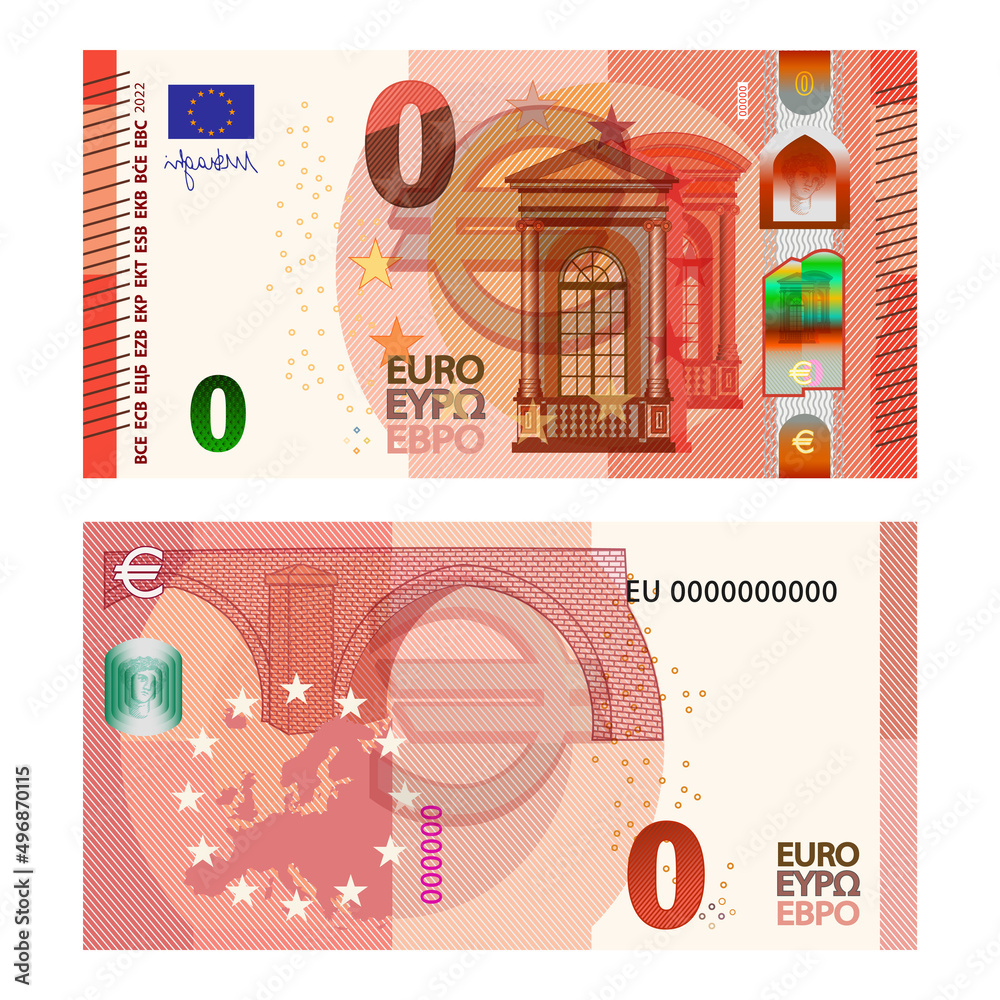 Obverse and reverse of a fictitious banknote with a denomination of ...
