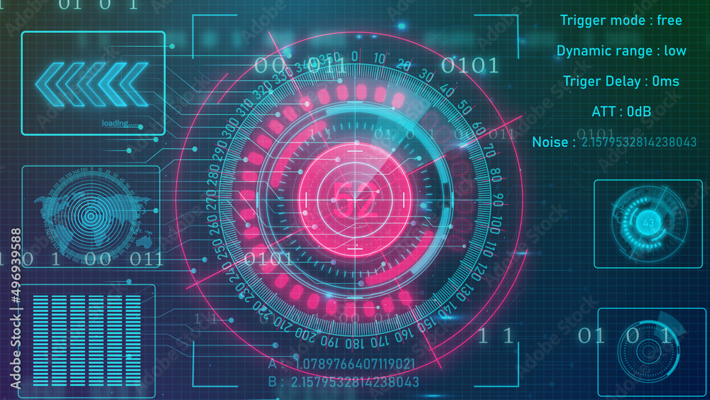 Radar HUD Screen Animation 4K. Motion graphic of colorful sonar radar ...