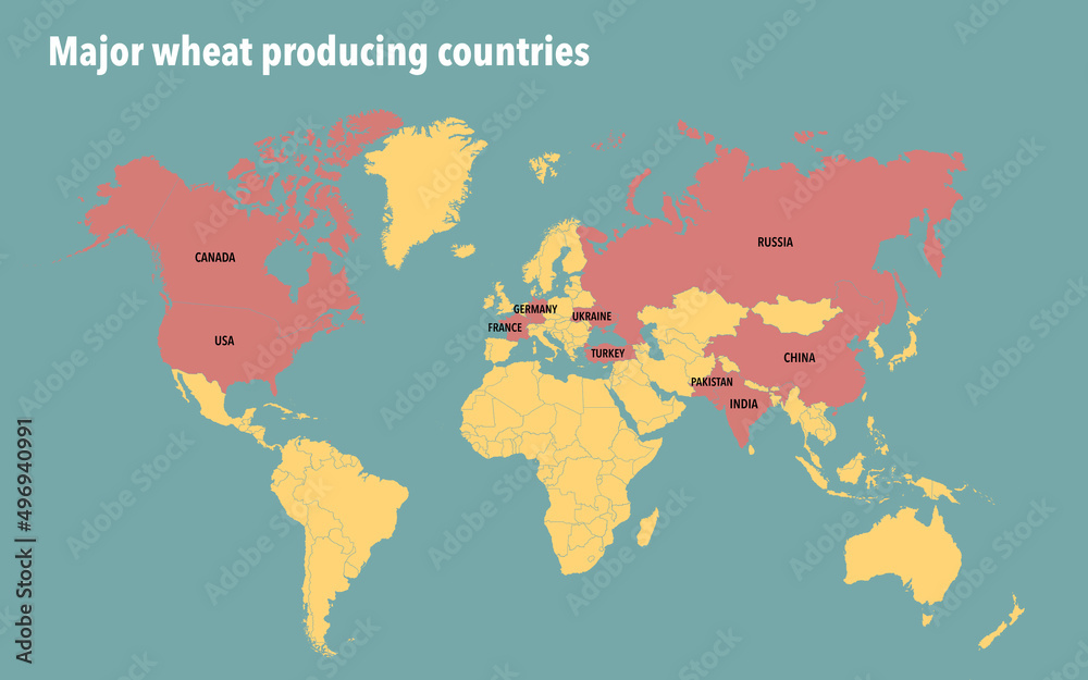 World map of major wheat producing countries Stock Illustration | Adobe ...