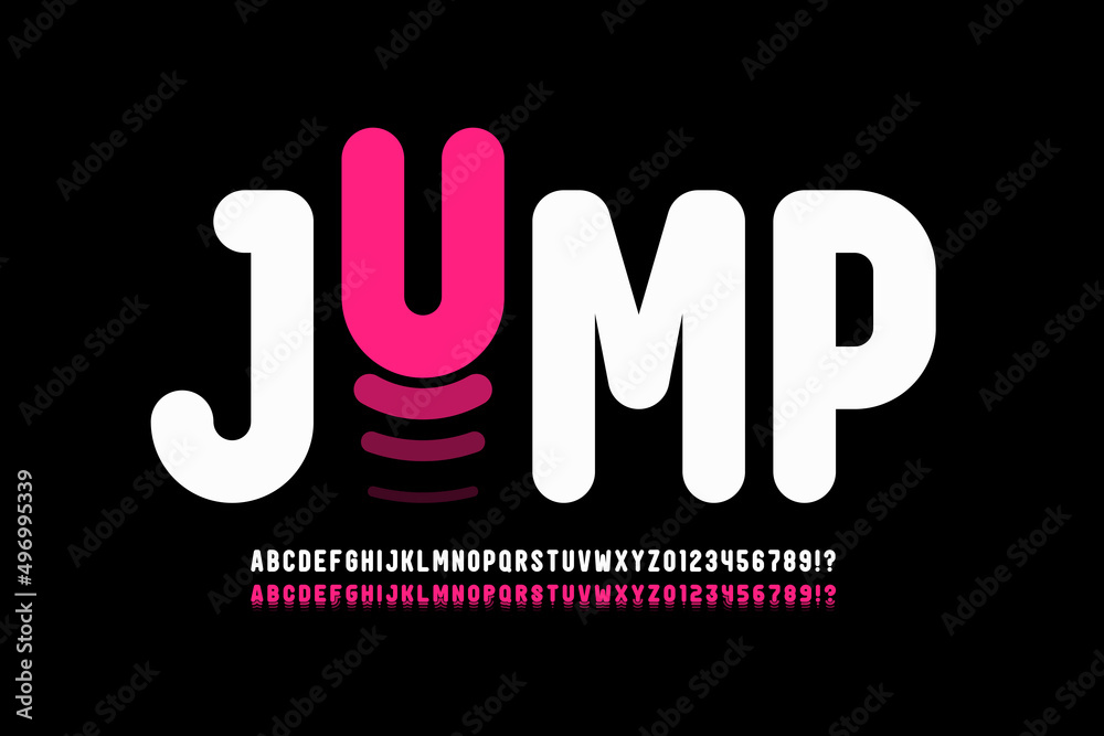 Jumping letters style font design, alphabet letters and numbers vector ...