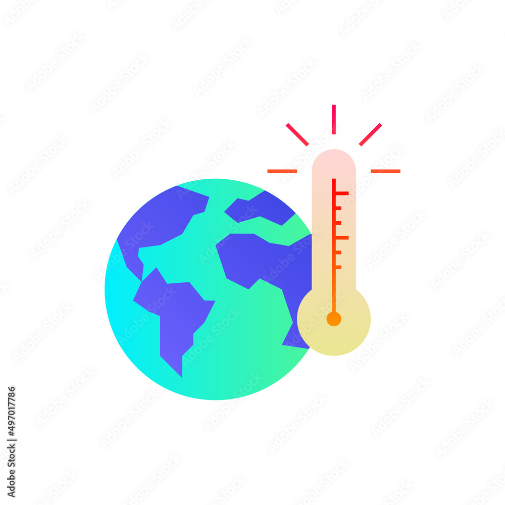 Global warming gradient flat icon. Climate change. Thermometer with ...
