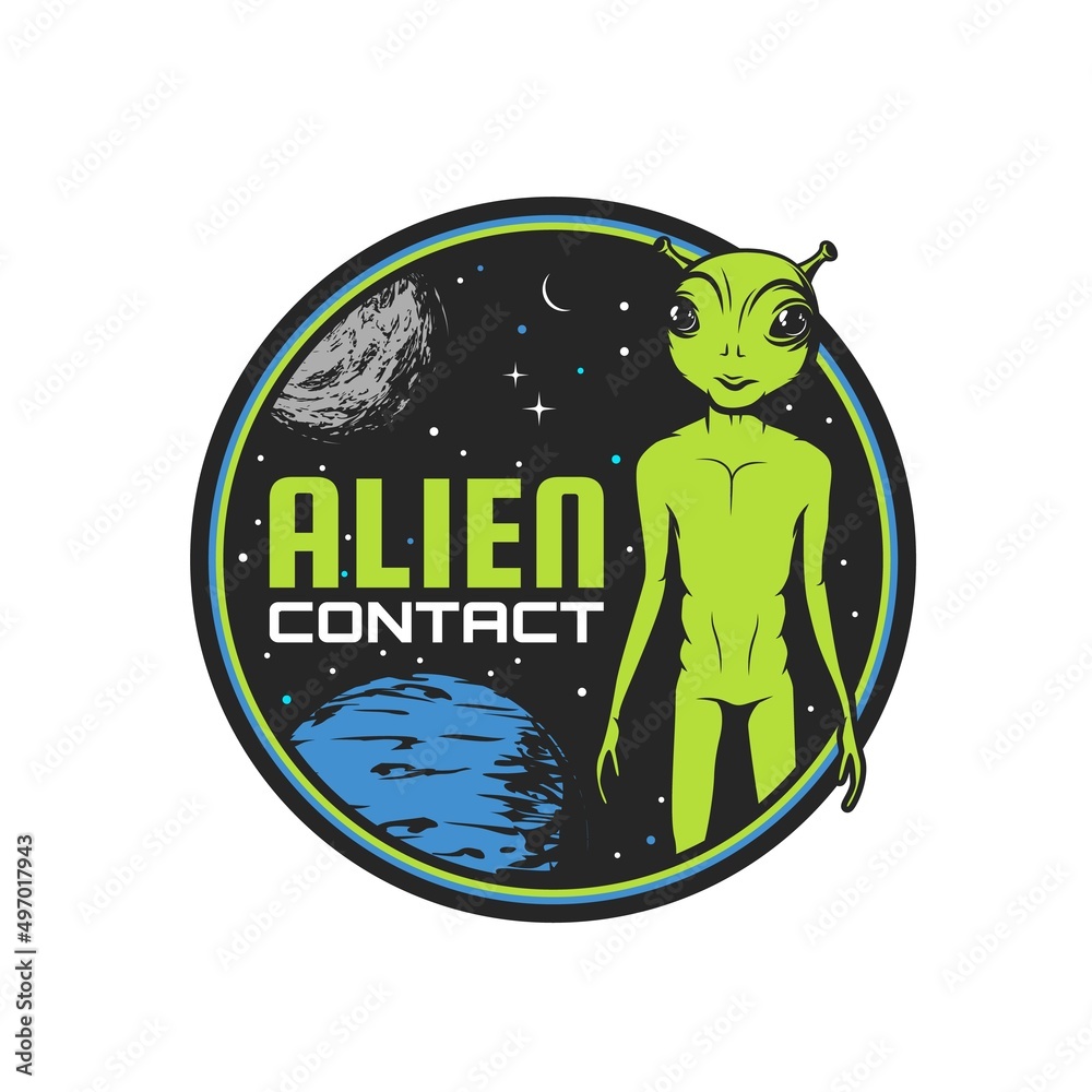 Alien contact icon, martian UFO and space paranormal activity vector ...