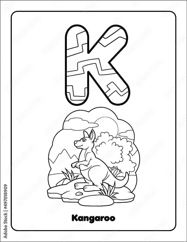 Black and white Letter K for Kangaroo Coloring pages for preschool kids ...