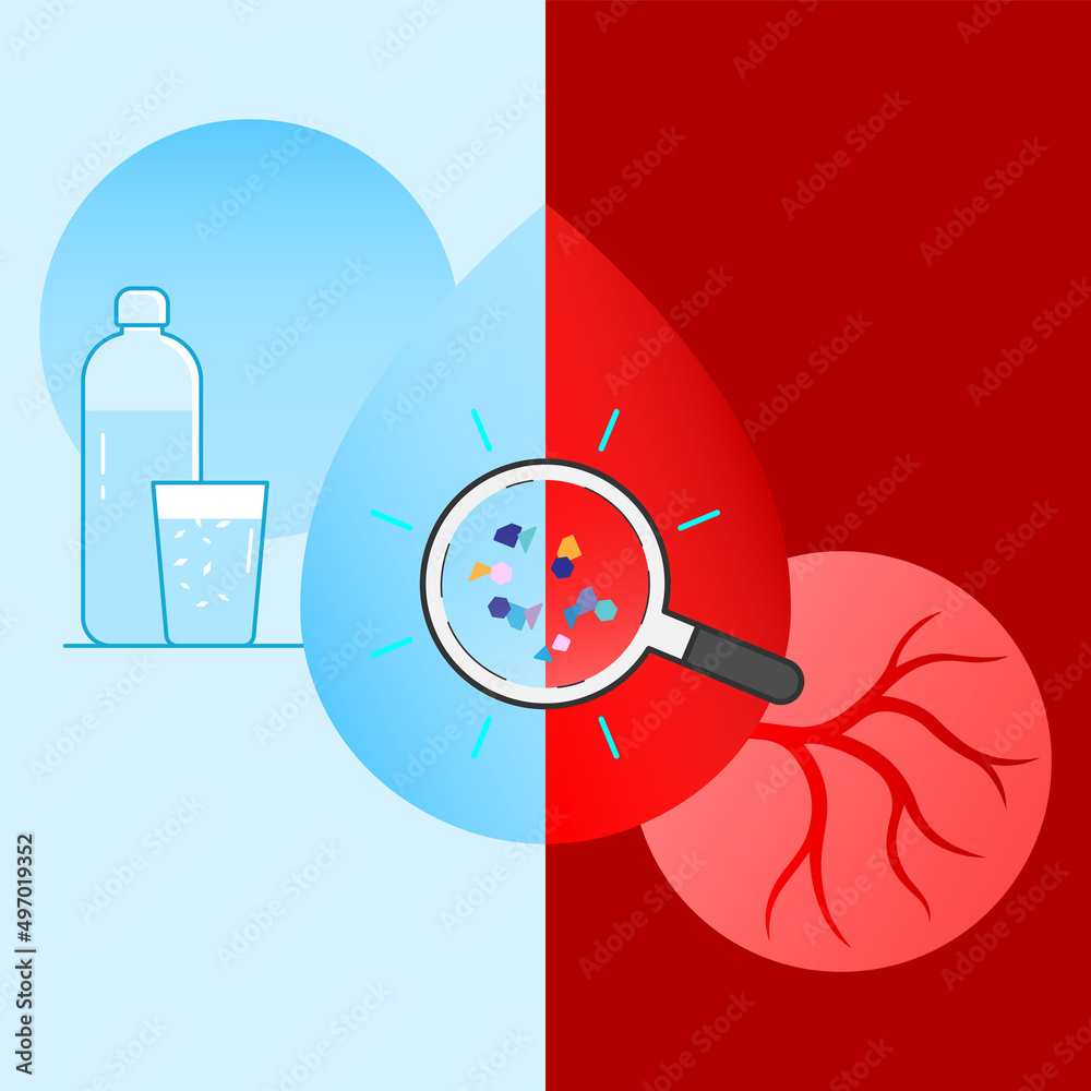 Liquid drop separated, both part of drinking water and human blood ...