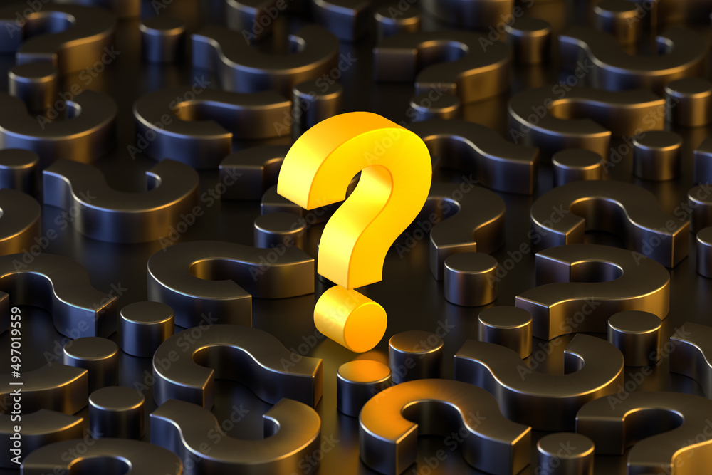 Yellow Question Mark Glowing Amid Black Question Marks on Black ...