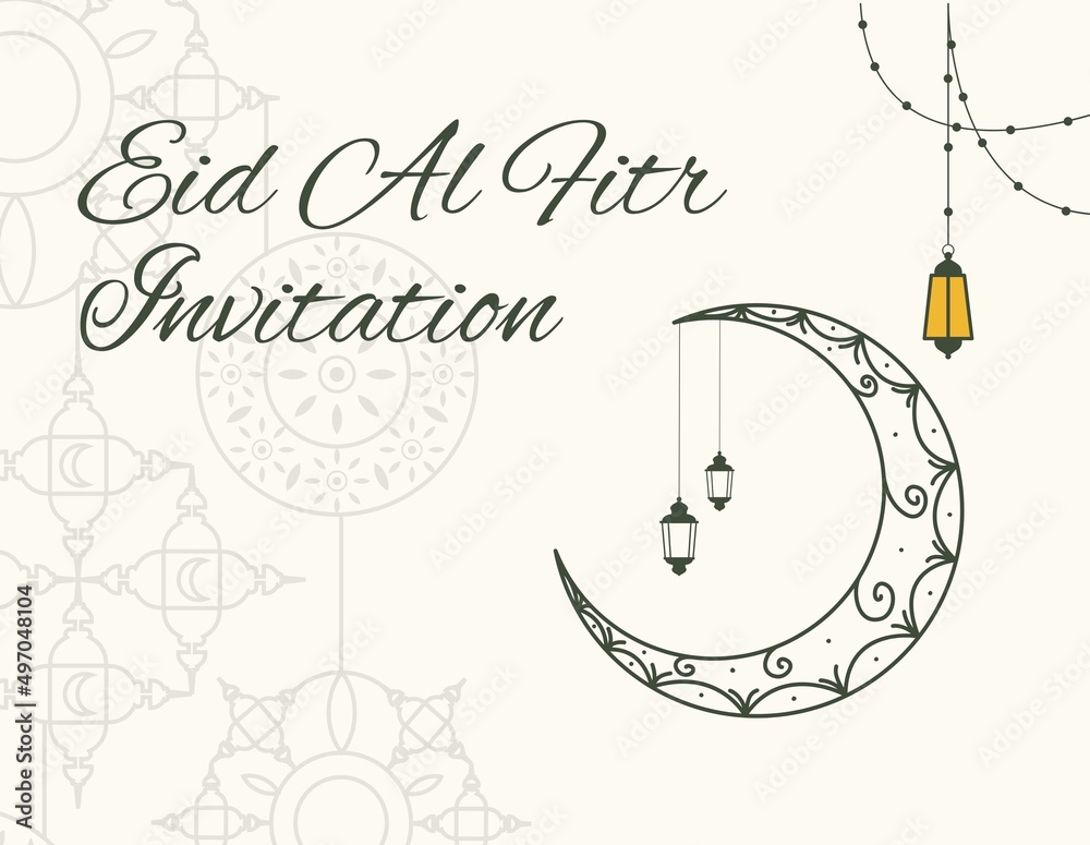 Eid Al Fitr Invitation Cresent with lanterns, eid gathering card, Eid ...