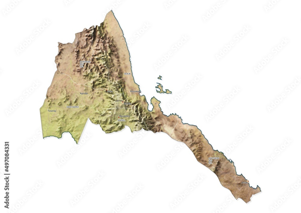 Isolated map of Eritrea with capital, national borders, important ...