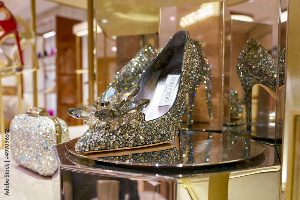 ROME, ITALY - CIRCA NOVEMBER, 2017: Jimmy Choo Cinderella Edit shoes on ...