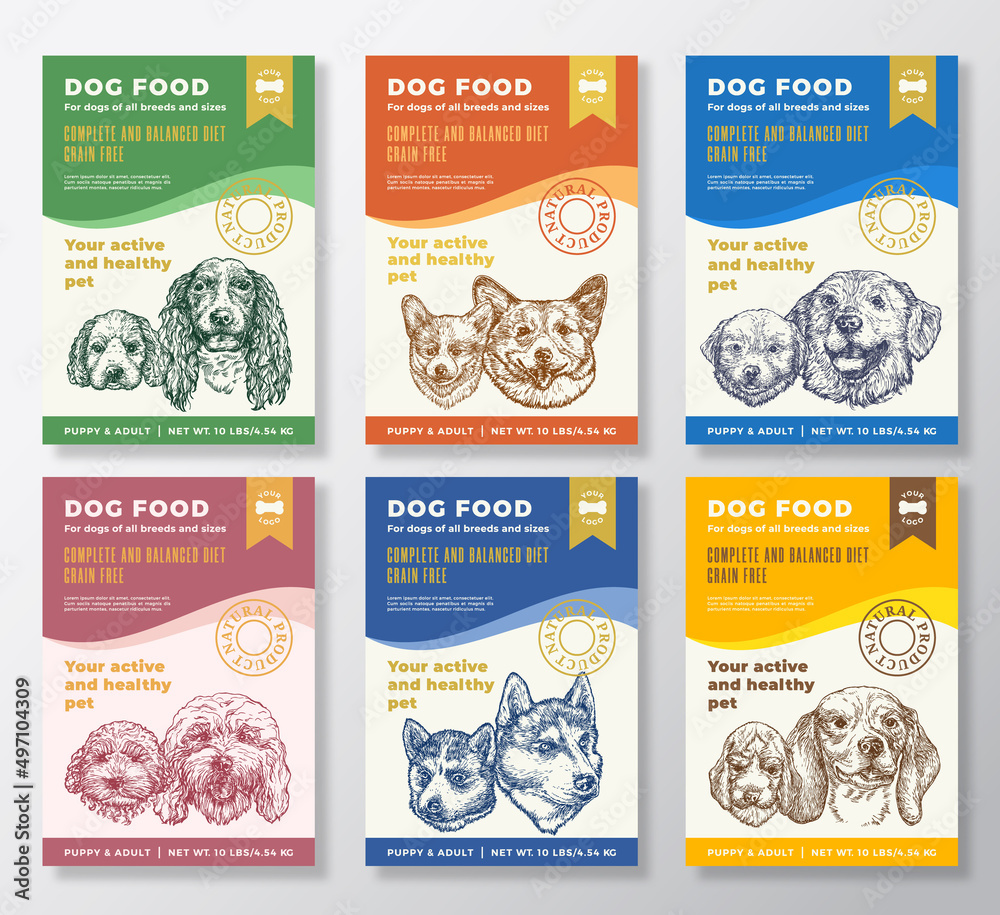 Dog Pet Food Label Templates Set. Abstract Vector Packaging Design ...