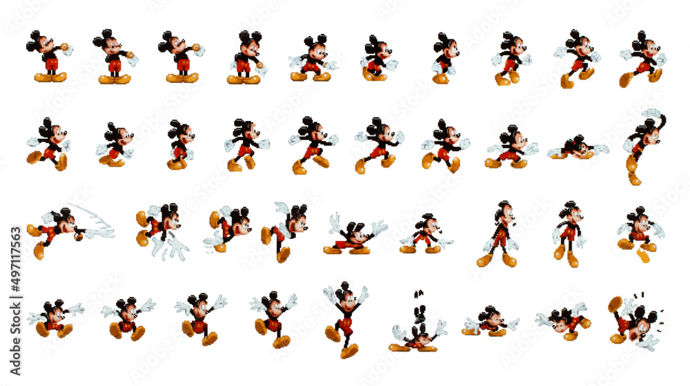 Foto de Stock Set of Mickey Mouse moves, pixel art of Mickey Mania ...