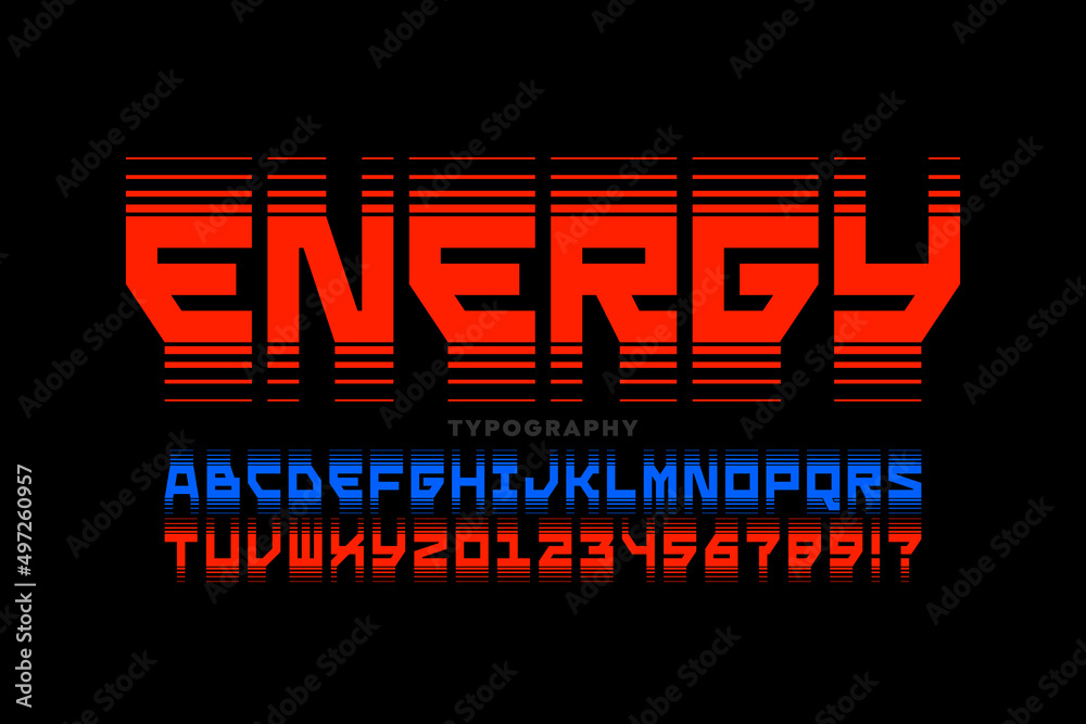 Energy style font design, alphabet letters and numbers vector ...