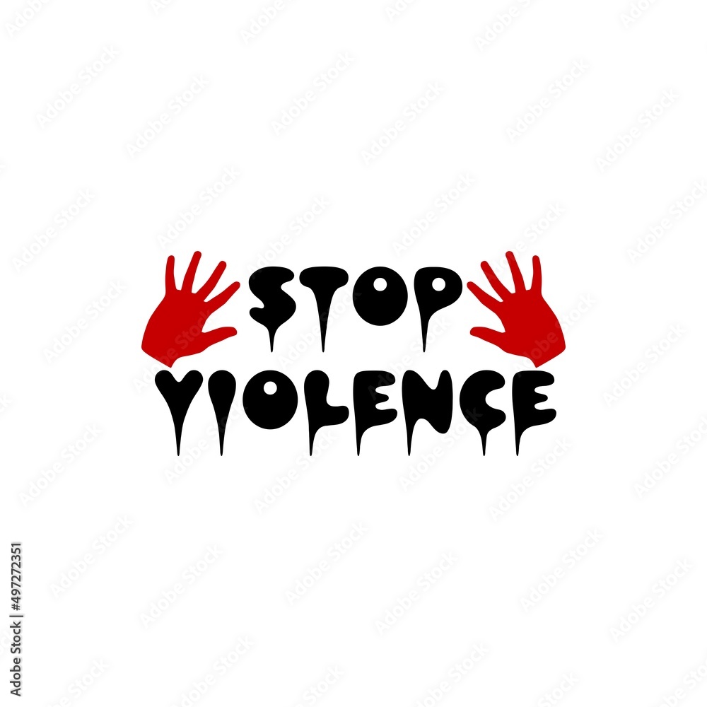 Symbol or sign stop violence. Red prohibition sign over black hand and ...